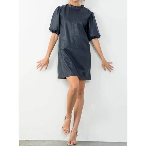THML | Dresses | New Thml Short Sleeve Leather Dress In Navy | Poshmark